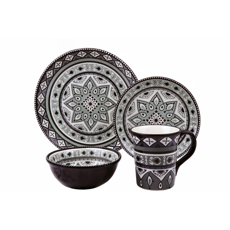 Lorren Home Trends Bimini Beaded 16 Piece Dinnerware Set, Service for 4 & Reviews | Wayfair